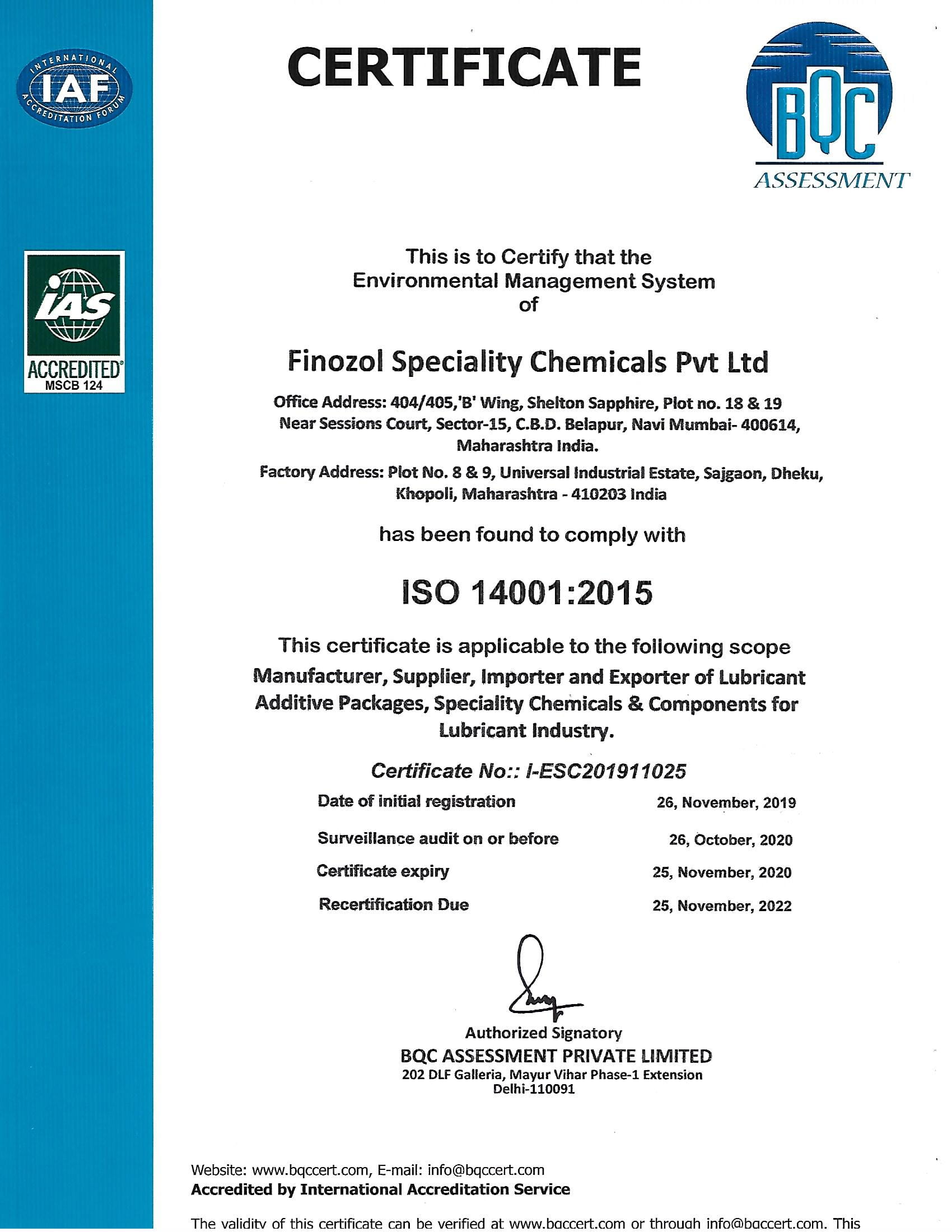 Certificates | Finozol